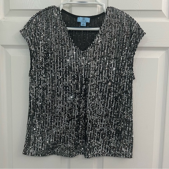 CeCe | Tops | Cece Black Silver Shimmer Sequins Sleeveless Womens ...